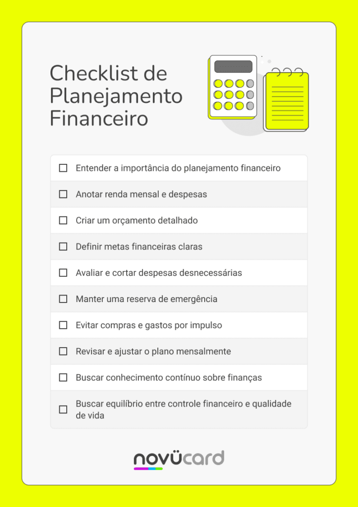 Checklist de planejamento financeiro | Cartão de crédito novucard